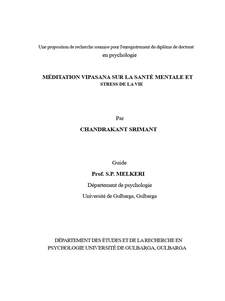 Méditation Vipassana Sur La Santé Mentale Et Le Stress de La Vie | PDF ...