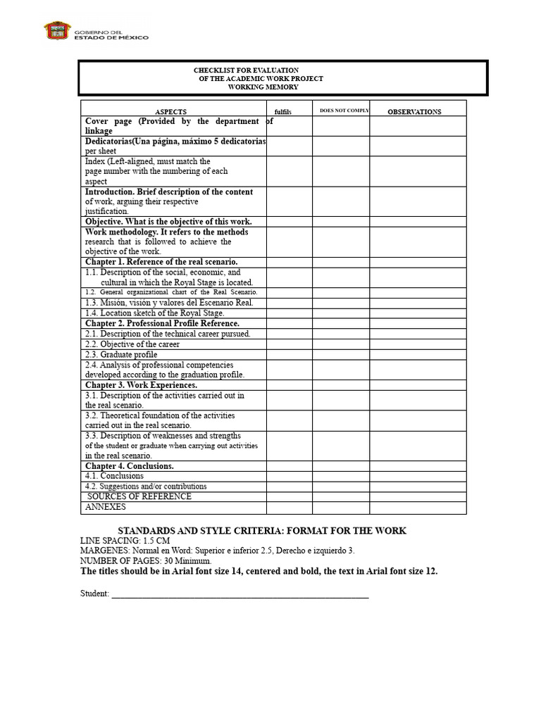 Checklist - List of Aspects To Evaluate Working Memory | PDF
