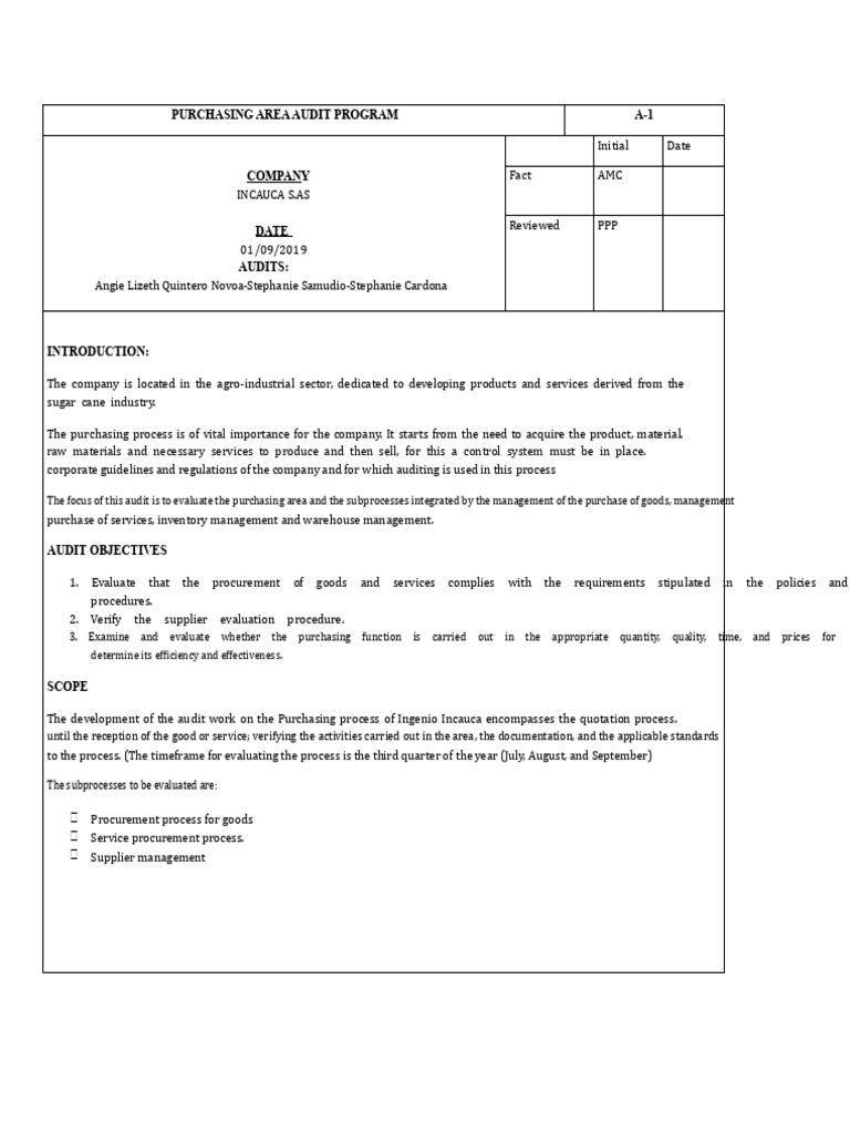 AUDIT PROGRAM PURCHASES DEPARTMENT FINAL.docx | PDF | Audit | Business