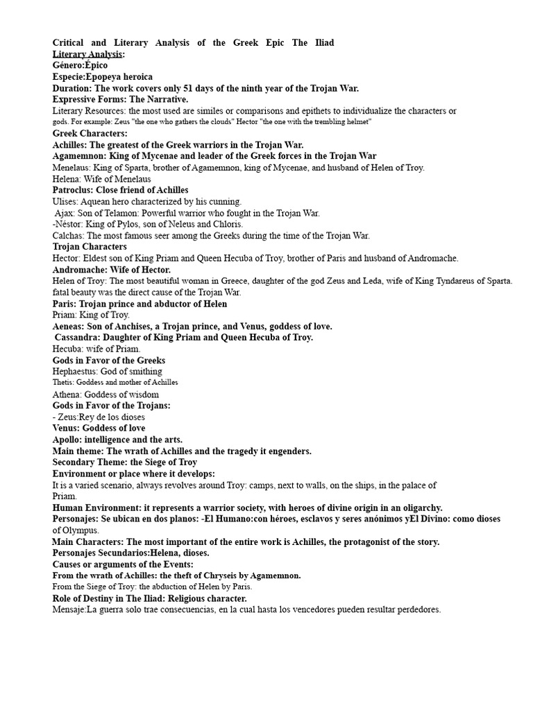 Critical and Literary Analysis of The Greek Epic The Iliad | PDF ...