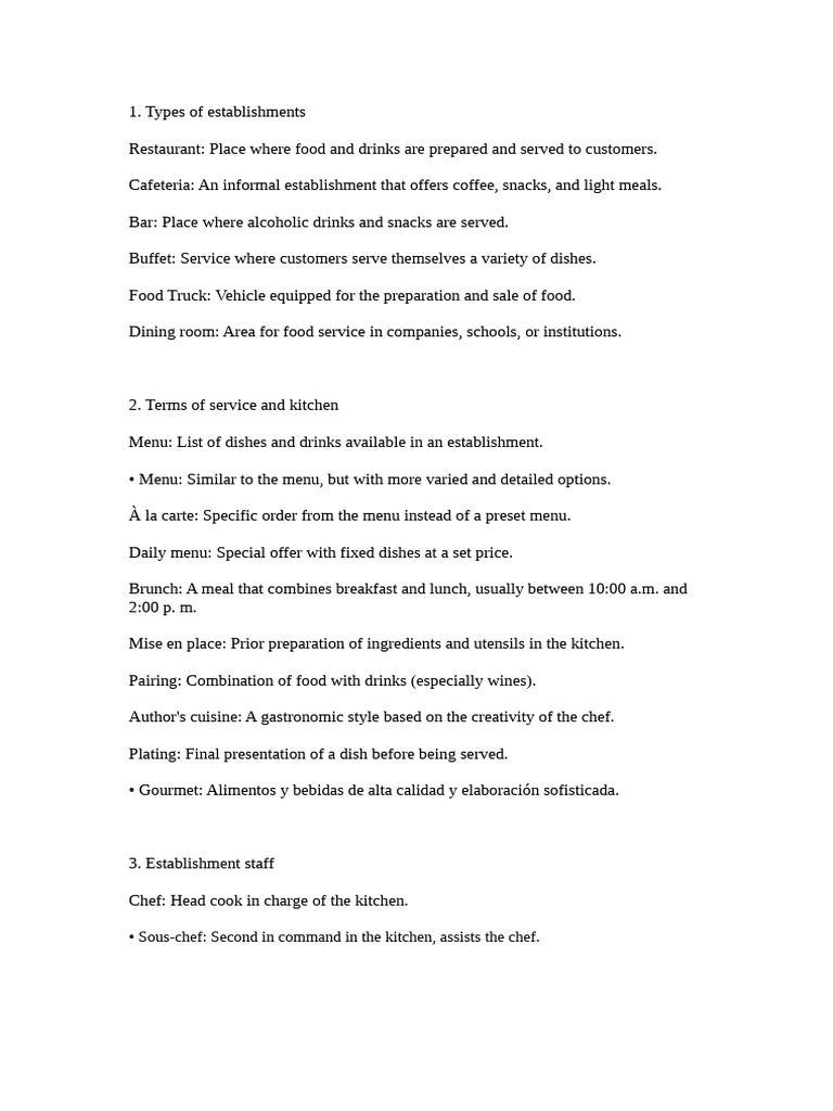 Essential Food and Beverage Terminology | PDF | Tableware | Menu