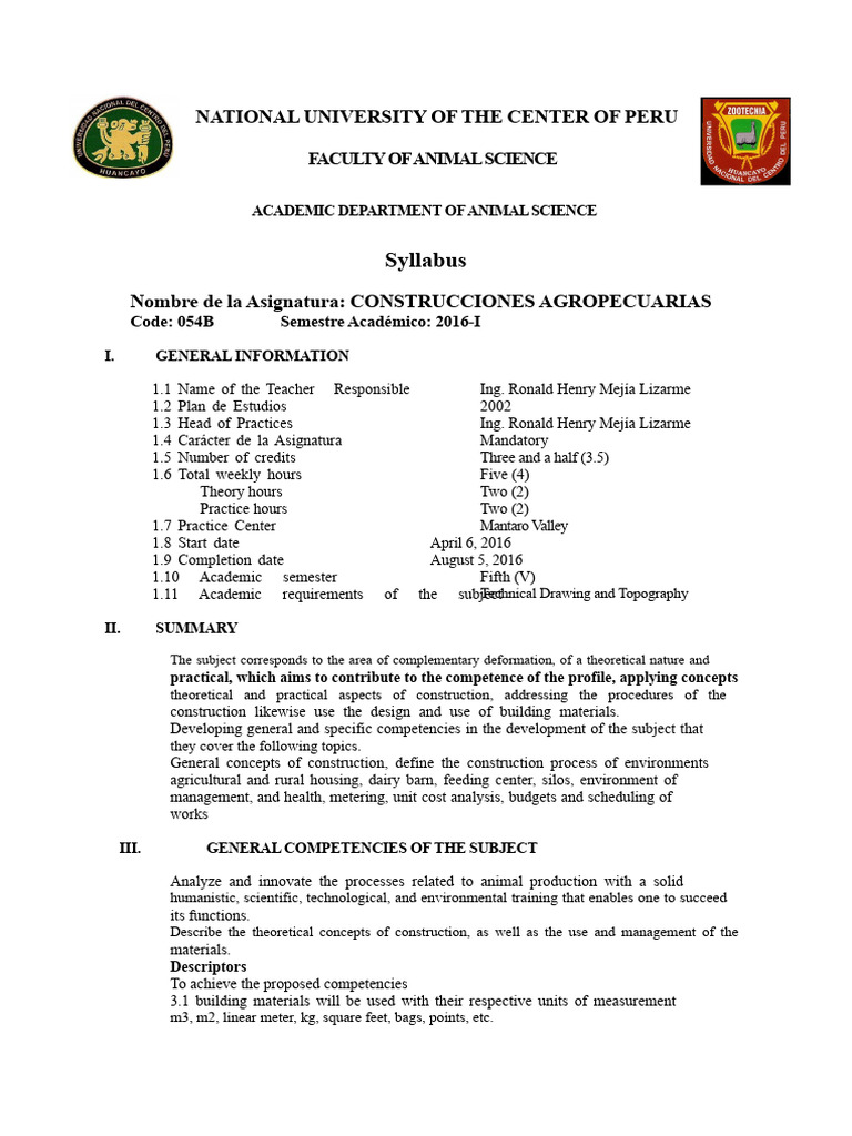 Agricultural Construction Syllabus | PDF | System