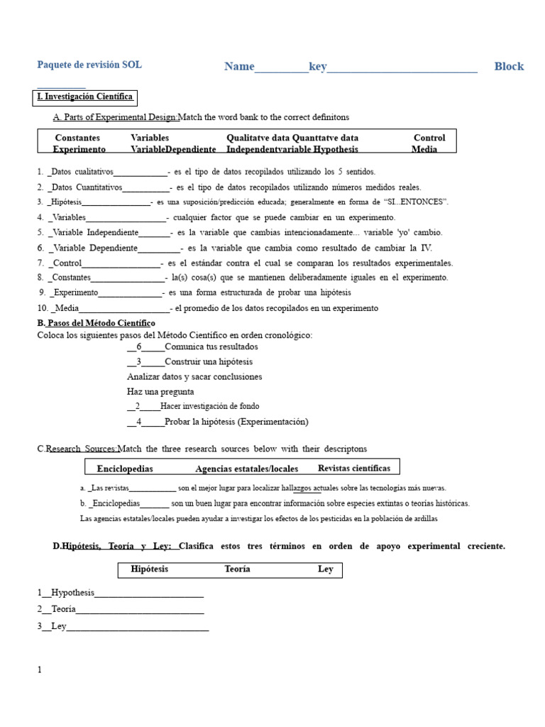 Revisión de SOL de Ciencias de la Tierra - nuevo con clave de ...