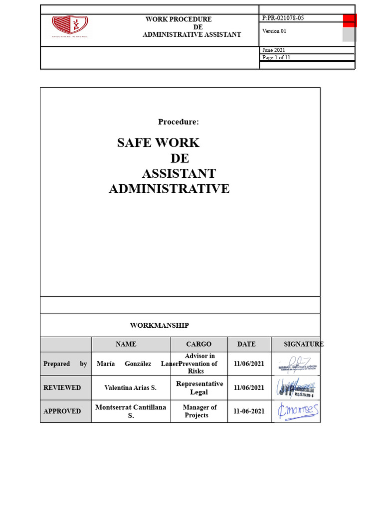 PR-021078-05 Administrative Assistant Work Procedure | PDF ...