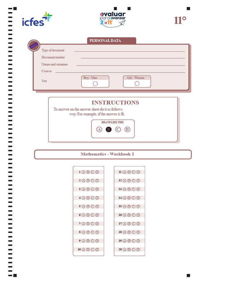 Answer Sheet Mathematics Workbook 11 2 | PDF