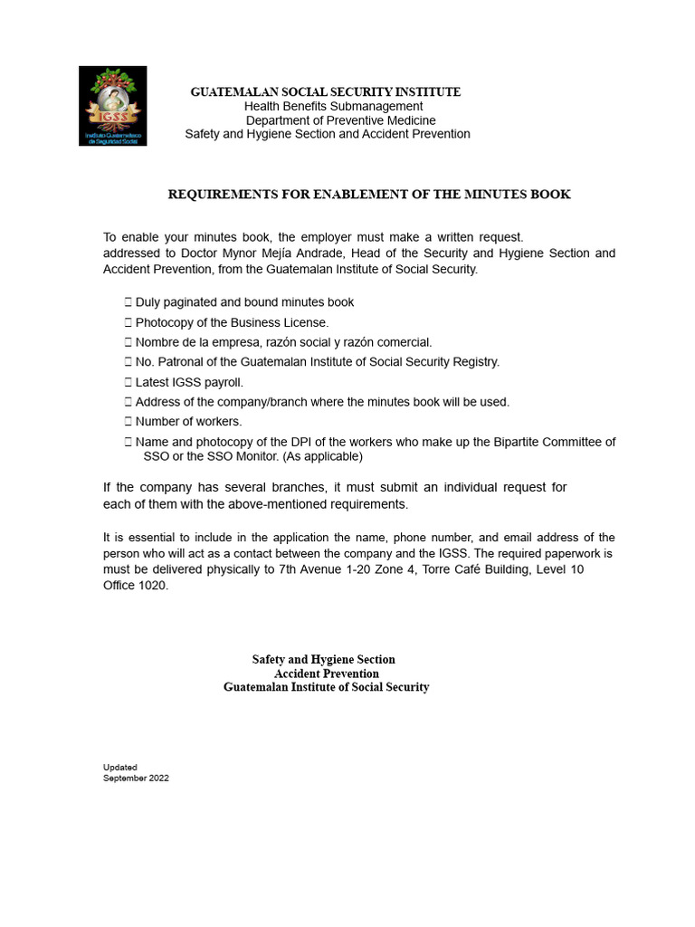 REQUIREMENTS FOR THE ENABLING OF MINUTES BOOK Updated Sep. 2022 | PDF