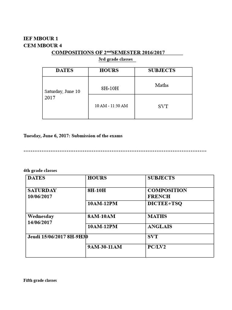Composition of The Second Semester | PDF | Educational Stages | Schools