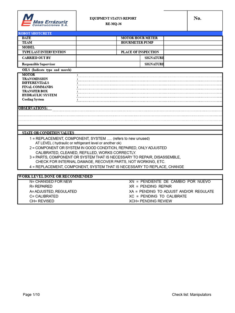Equipment Status Report for Robots | PDF | Brake | Switch