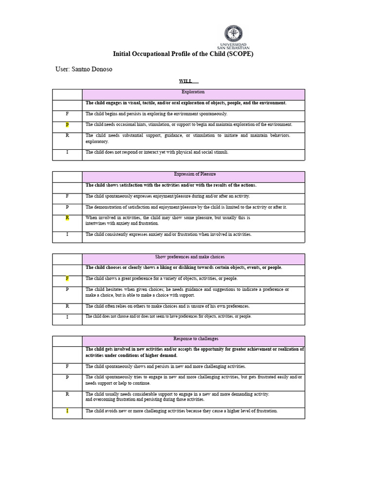SCOPE. Initial Occupational Profile of The Child | PDF | Nonverbal ...