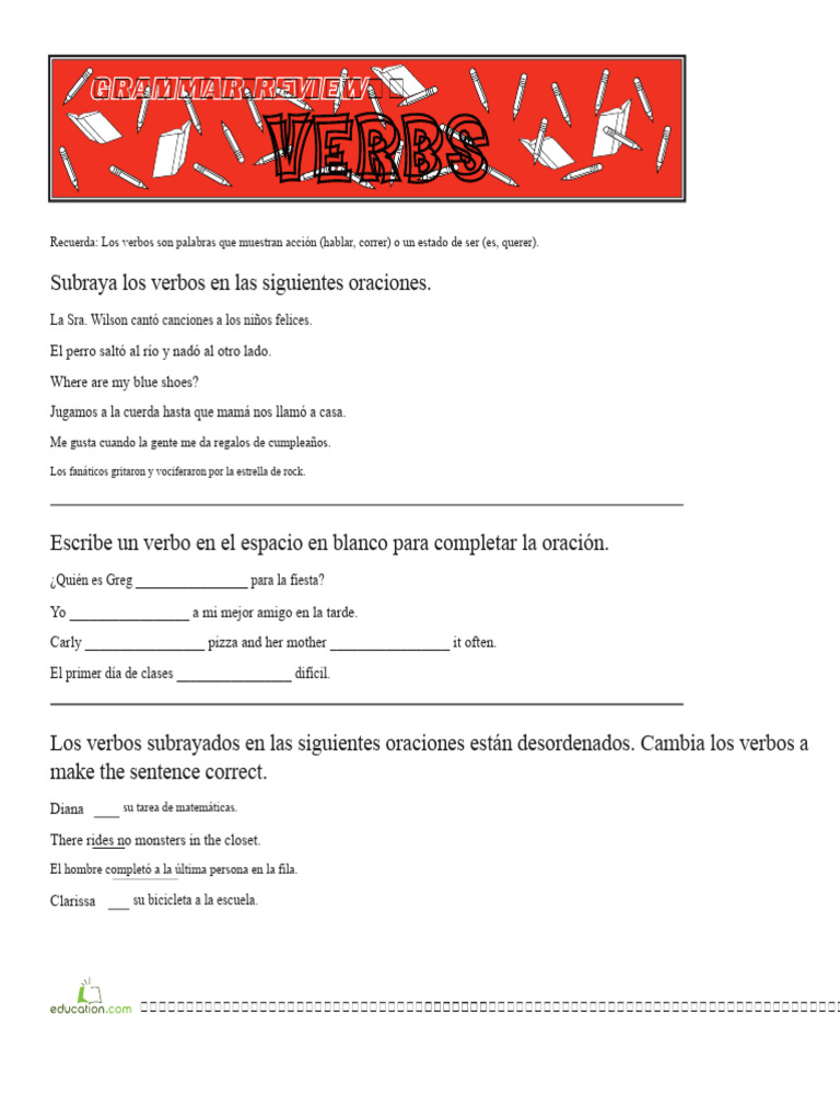 Hoja de Trabajo de Verbos | PDF