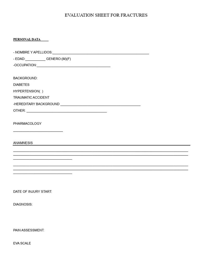 Fracture Evaluation Sheet Template | PDF | Anatomical Terms Of Motion ...