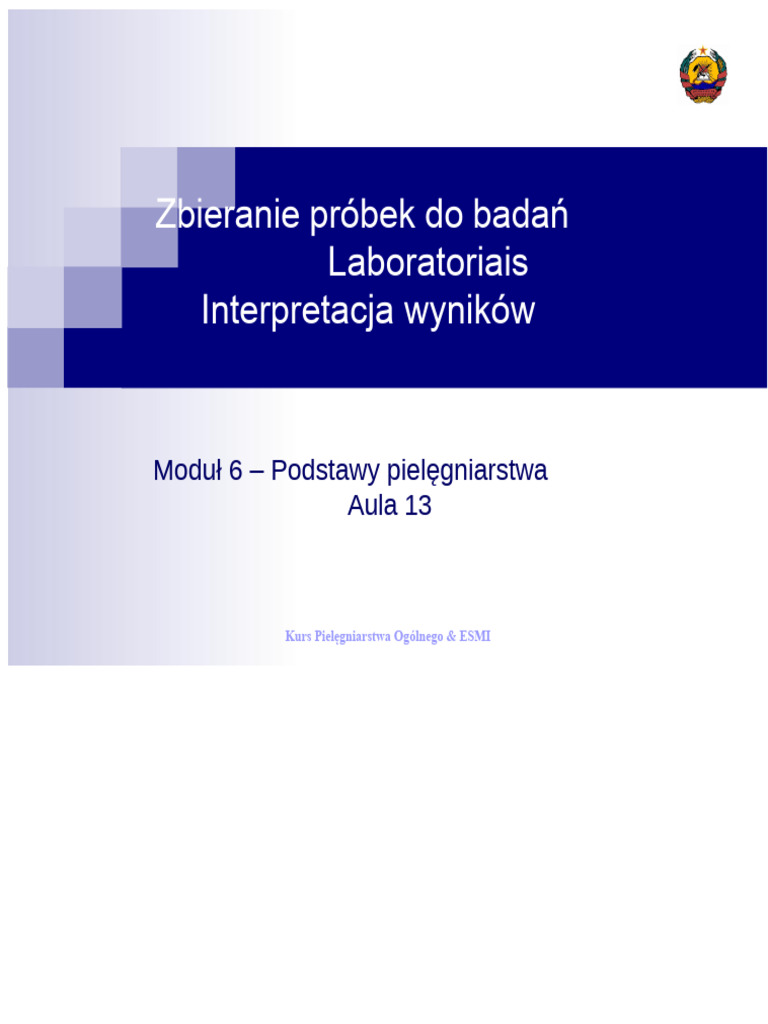 Lekcja 14 - Zbieranie próbek i interpretacja wyników | PDF