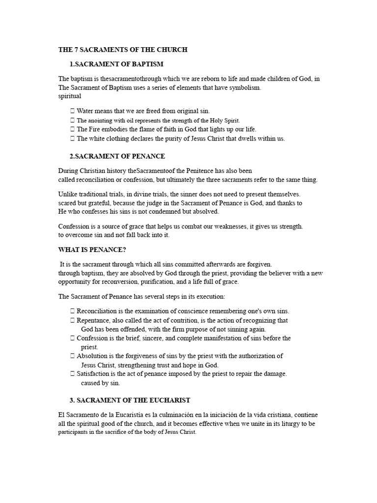 The 7 Sacraments of The Church | PDF | Penance | Sacraments