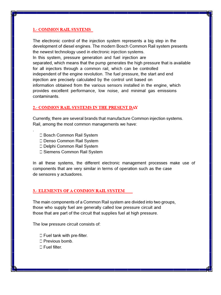 Common Rail Injection System Components | PDF | Fuel Injection | Throttle