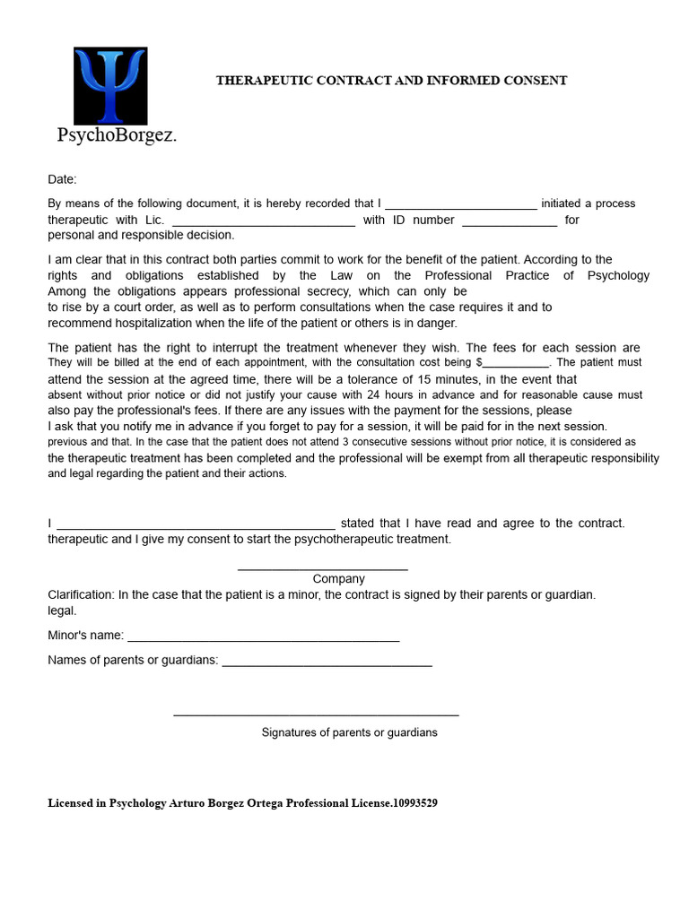 Therapeutic Contract and Informed Consent | PDF