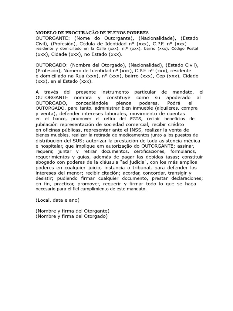 Modelo de Poder Notarial de Plenos Poderes | PDF