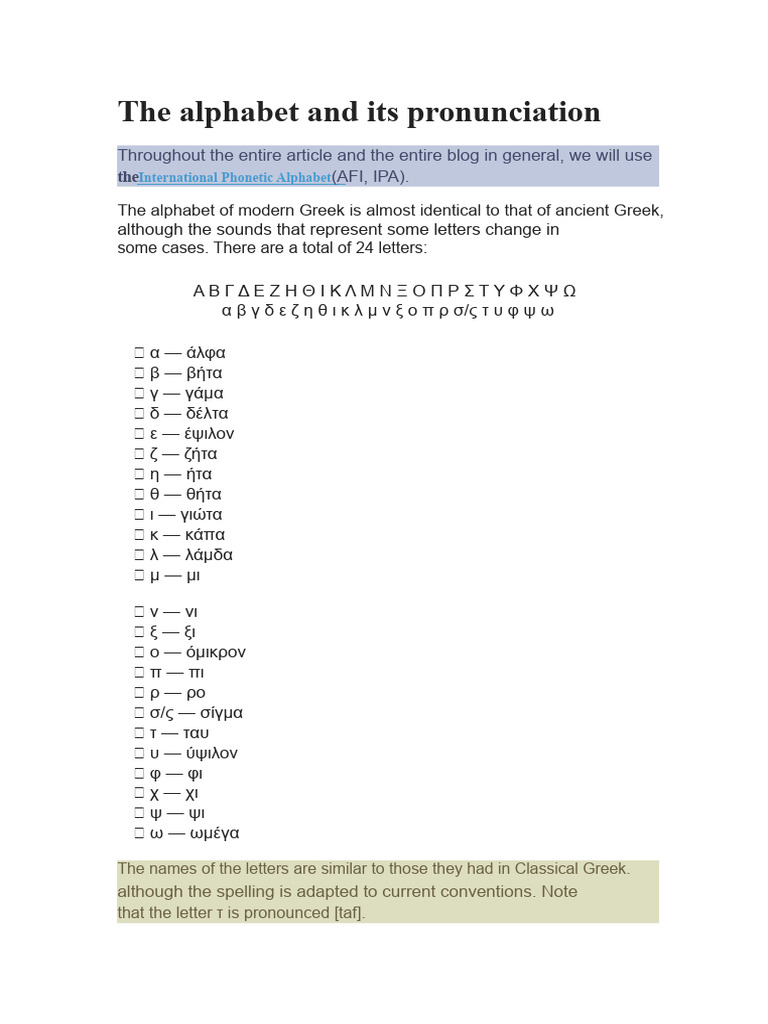 Greek Alphabet and Pronunciation Guide | PDF | Greek Alphabet ...