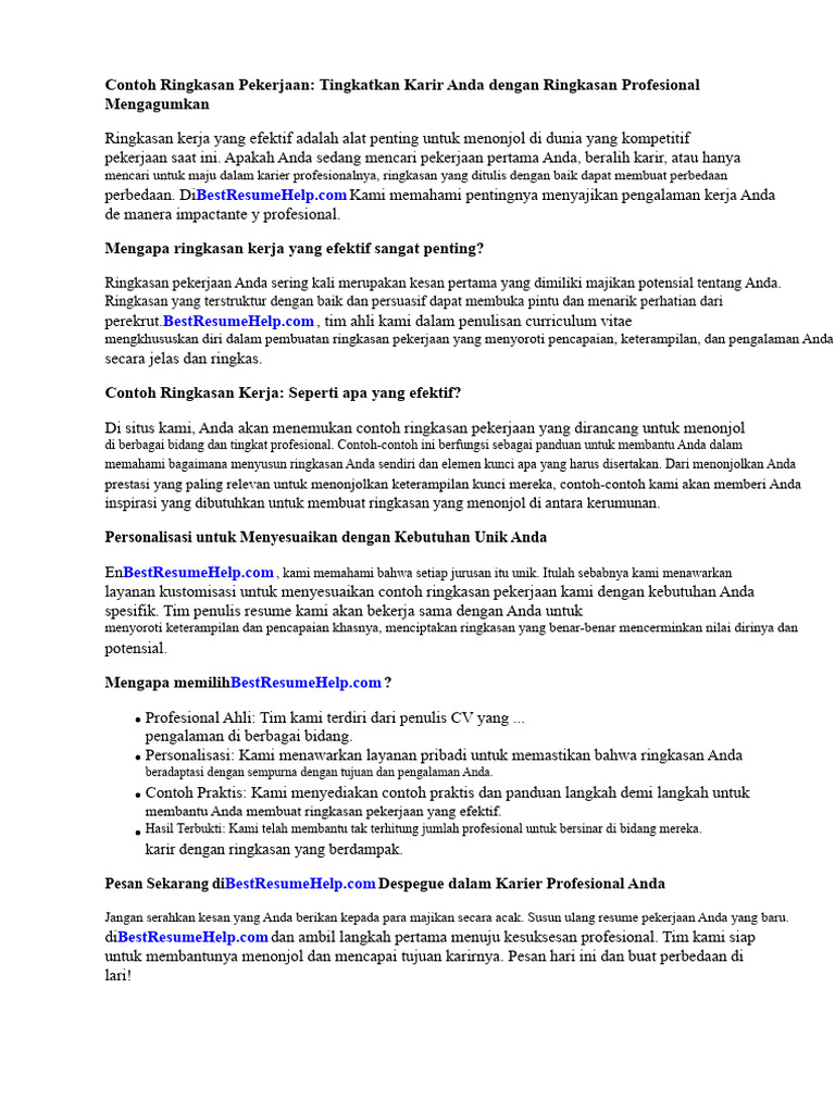 Contoh Ringkasan Pekerjaan Efektif | PDF