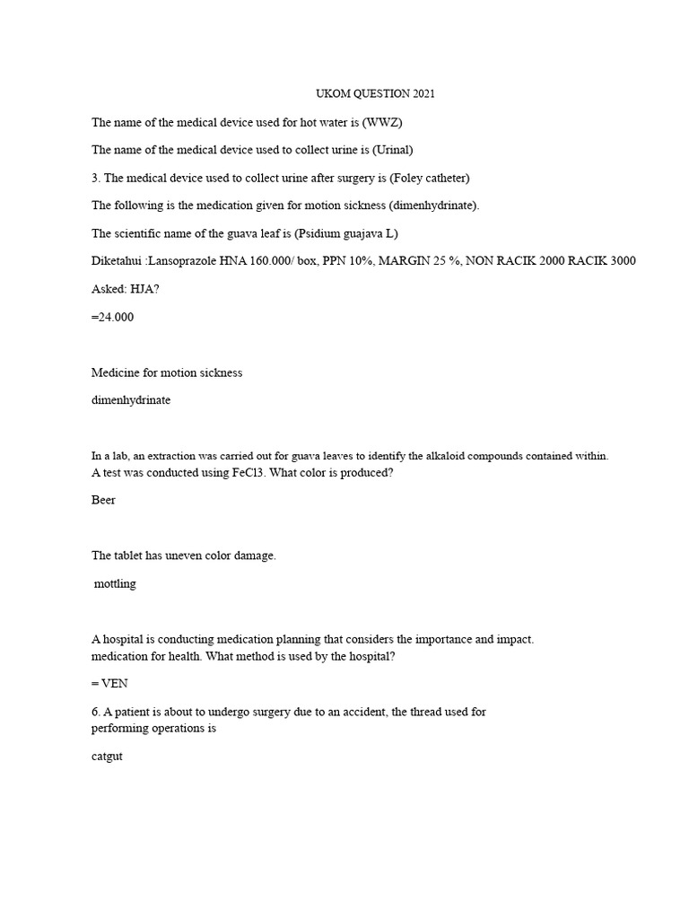 D3 Pharmacy Ukom Questions | PDF | Pharmacy | Prescription Drugs