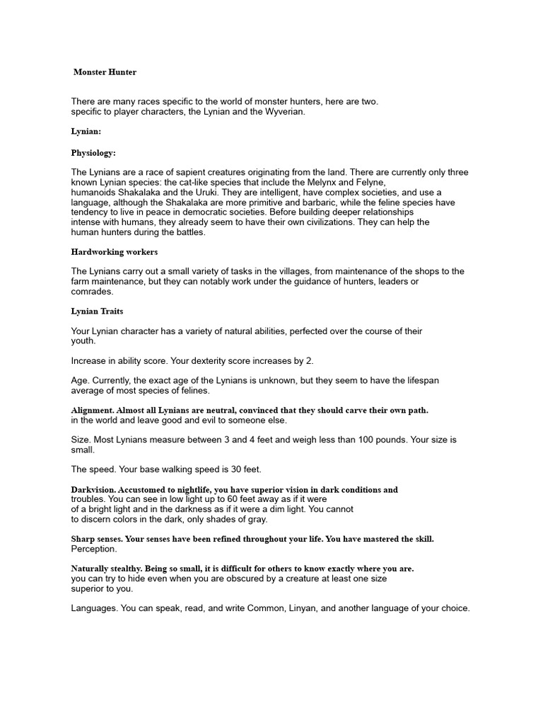Monster Hunter Races: Lynians & Wyverians | PDF | Sword