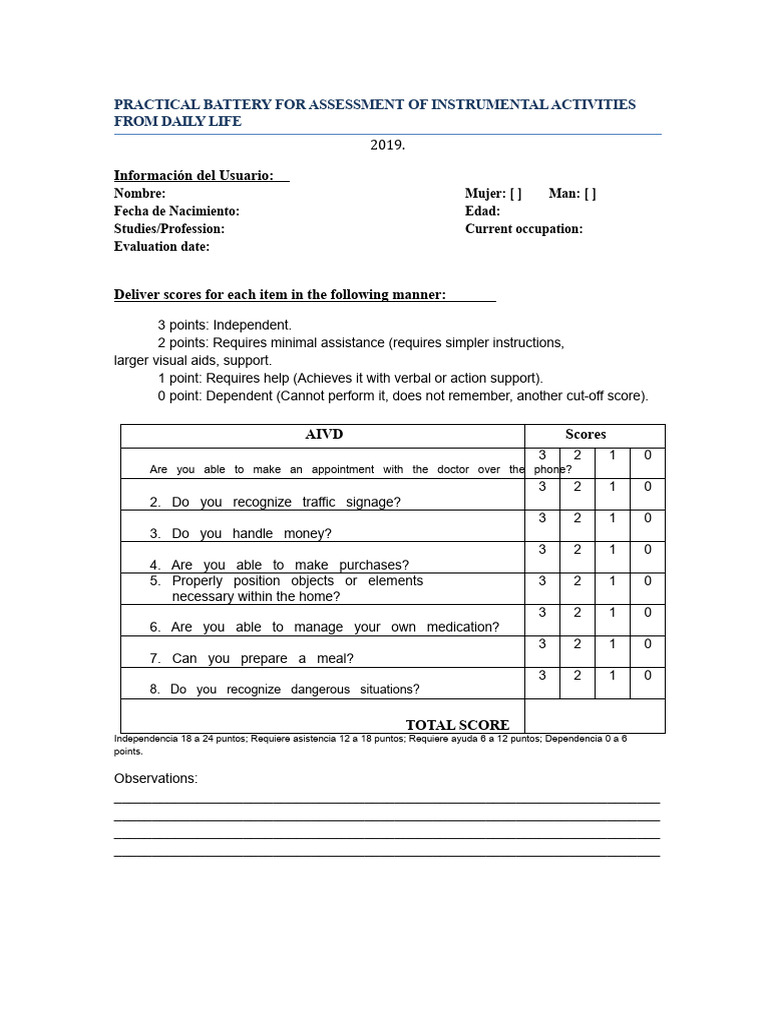 Daily Life Activities Assessment Tool | PDF | Chess | Chess Theory