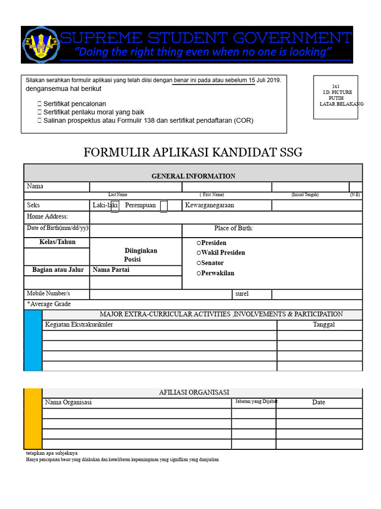 Formulir Aplikasi Kandidat SSG 2019 | PDF