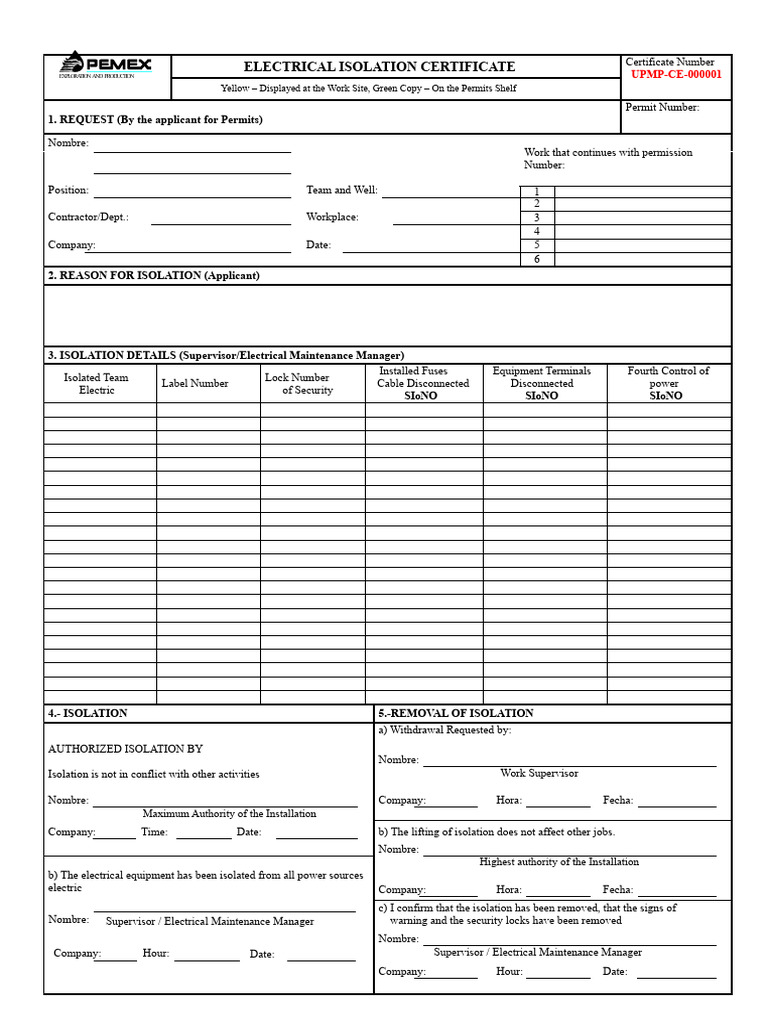 Electrical Isolation Certificate | PDF