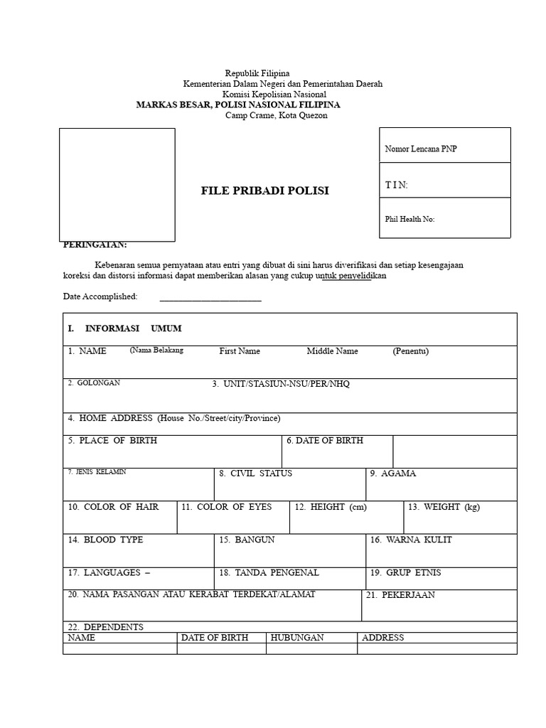 BLANK PNP PDS | PDF