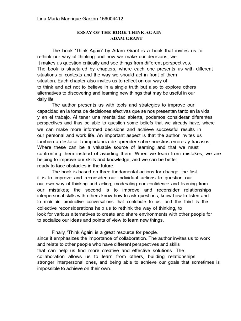 Rethinking Decisions: Insights from "Think Again" | PDF | Thought ...