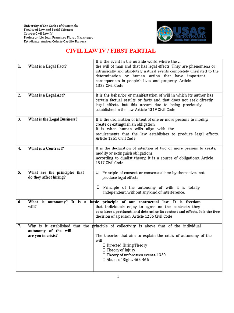 Civil Law Iv Questionnaire First Midterm | PDF | Autonomy | Consent