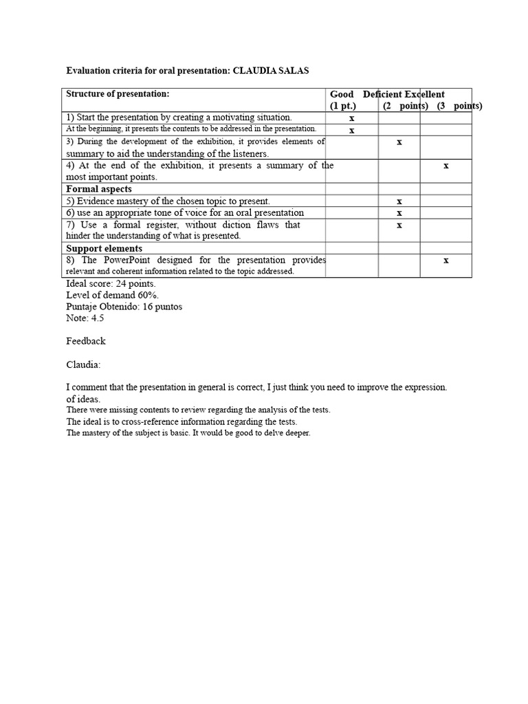 Evaluation Guideline for Oral Presentation | PDF