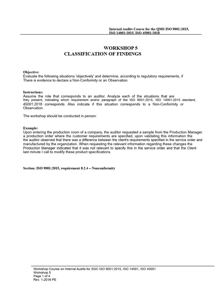 Workshop 5 Classification of Findings | PDF | Audit | Internal Audit