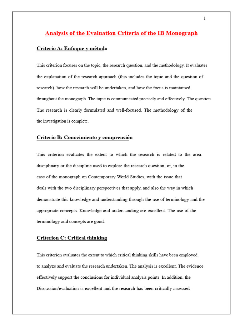 Analysis of The Evaluation Criteria of The IB Monograph | PDF ...