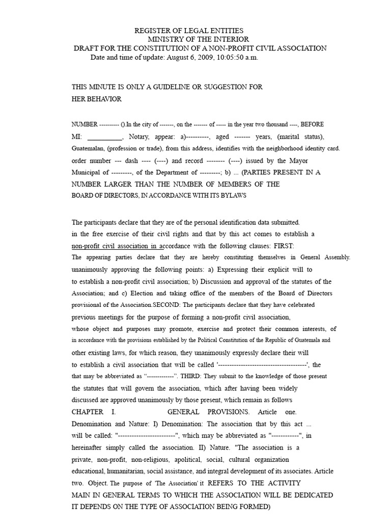 Minutes of The Constitution of A Civil Association | PDF | United ...