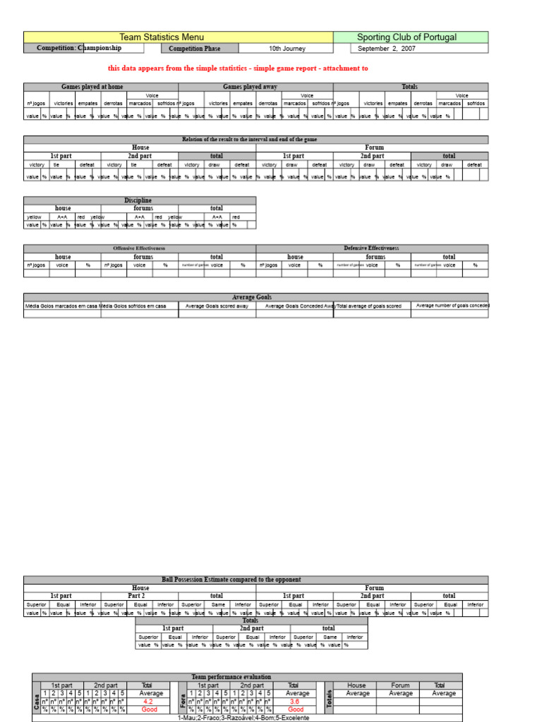 Simplified Game Report Soccer PT | PDF