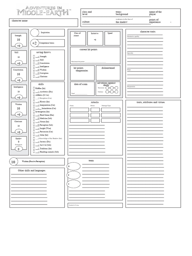 Character Attributes and Skills Sheet | PDF | Gaming | Tabletop Games