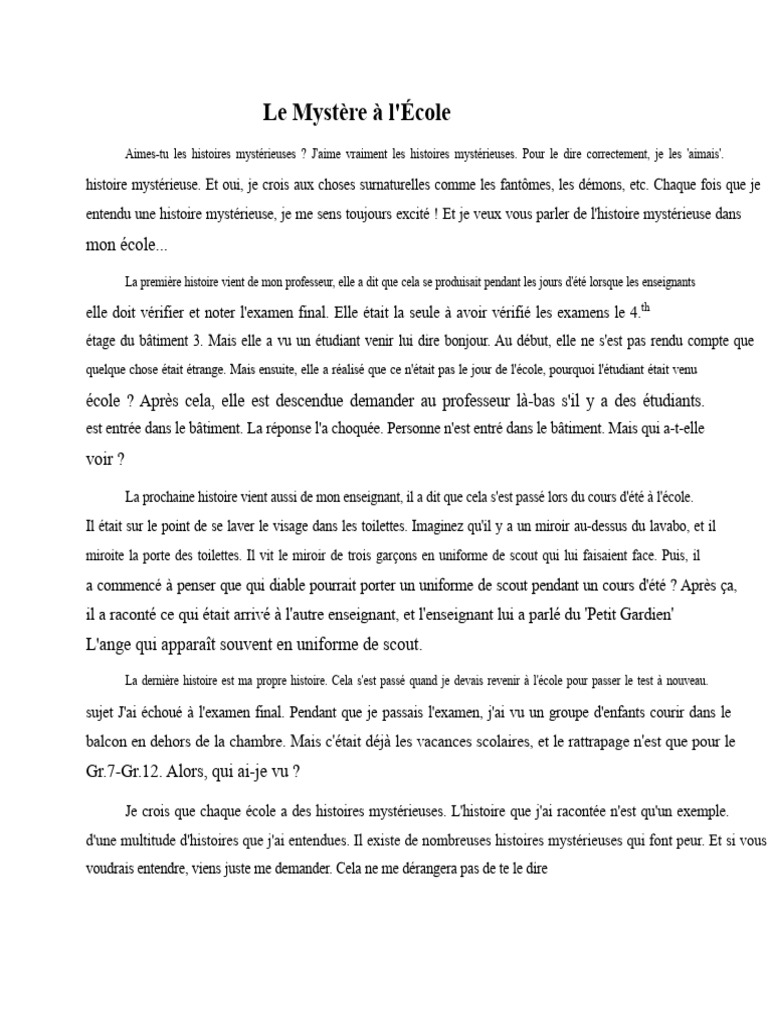 Le Mystère À L'école | PDF