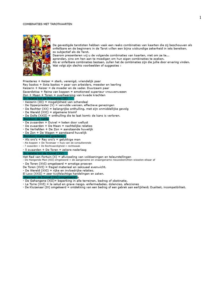 Combinaties Met Tarotkaarten | PDF