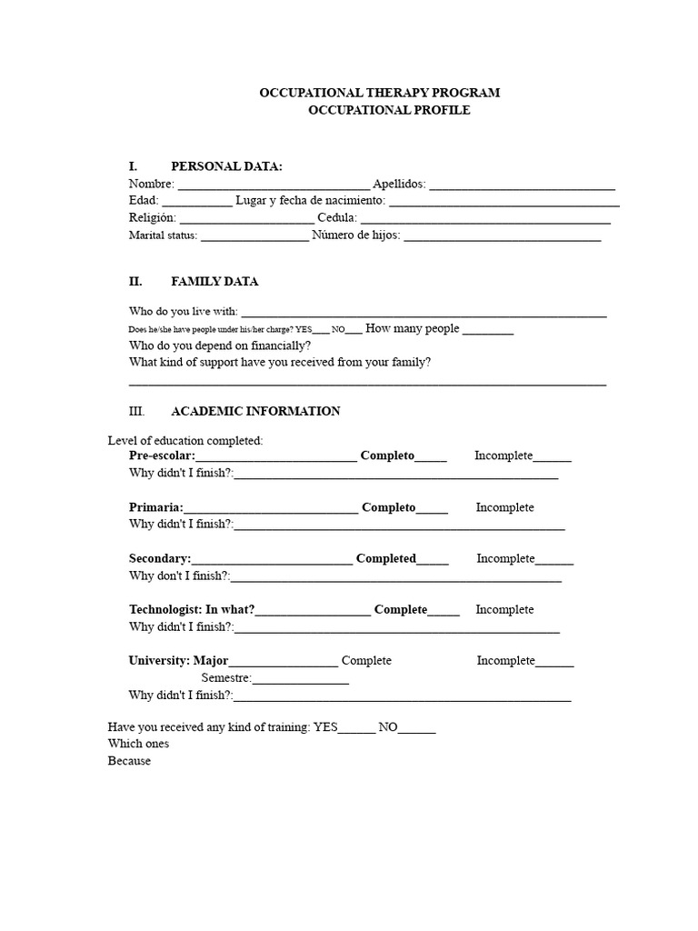 Occupational Profile Format | PDF