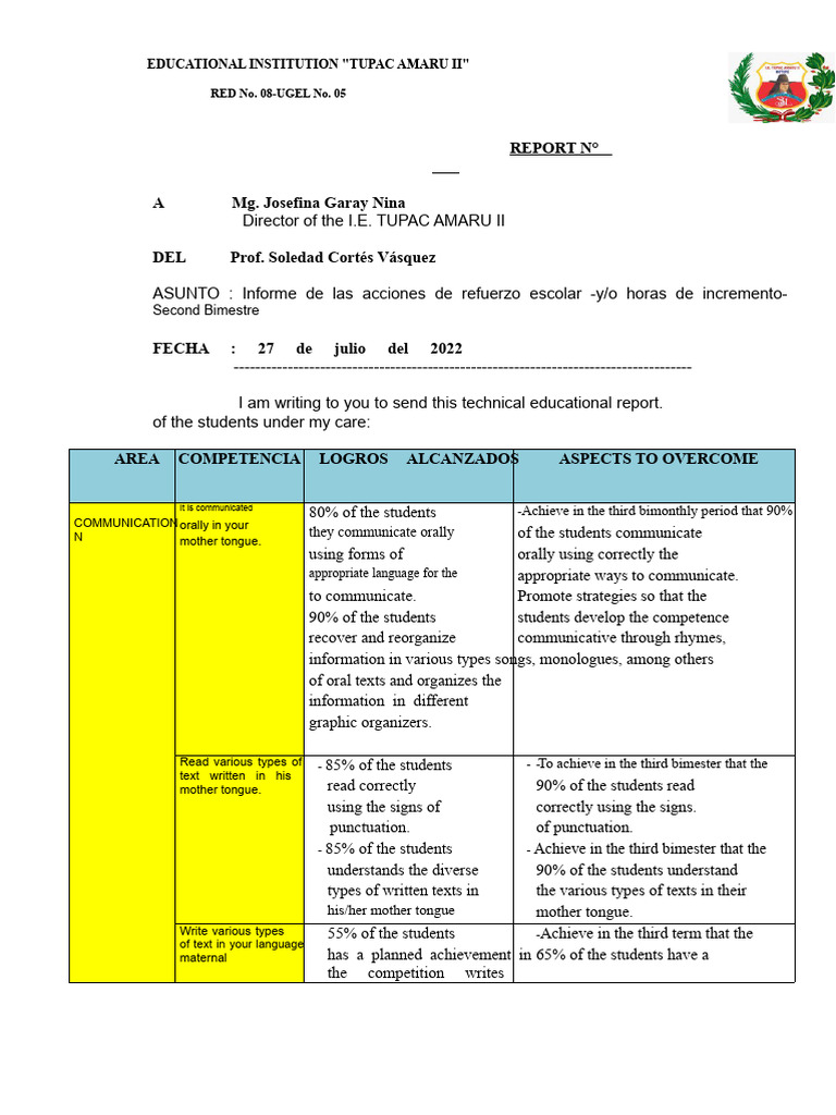 Report on Reinforcement Actions II Bimester | PDF | Communication | Behavior Modification