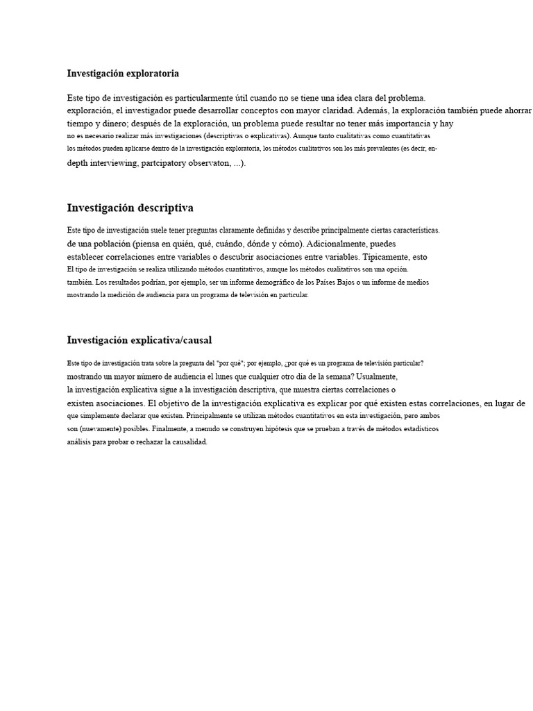 Investigación Exploratoria, Descriptiva, Explicativa | PDF