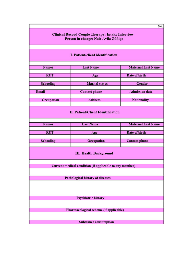 Clinical Record Admission (Couples Therapy) | PDF