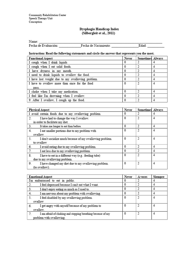 Dysphagia Assessment Questionnaire | PDF | Clinical Medicine | Medical ...