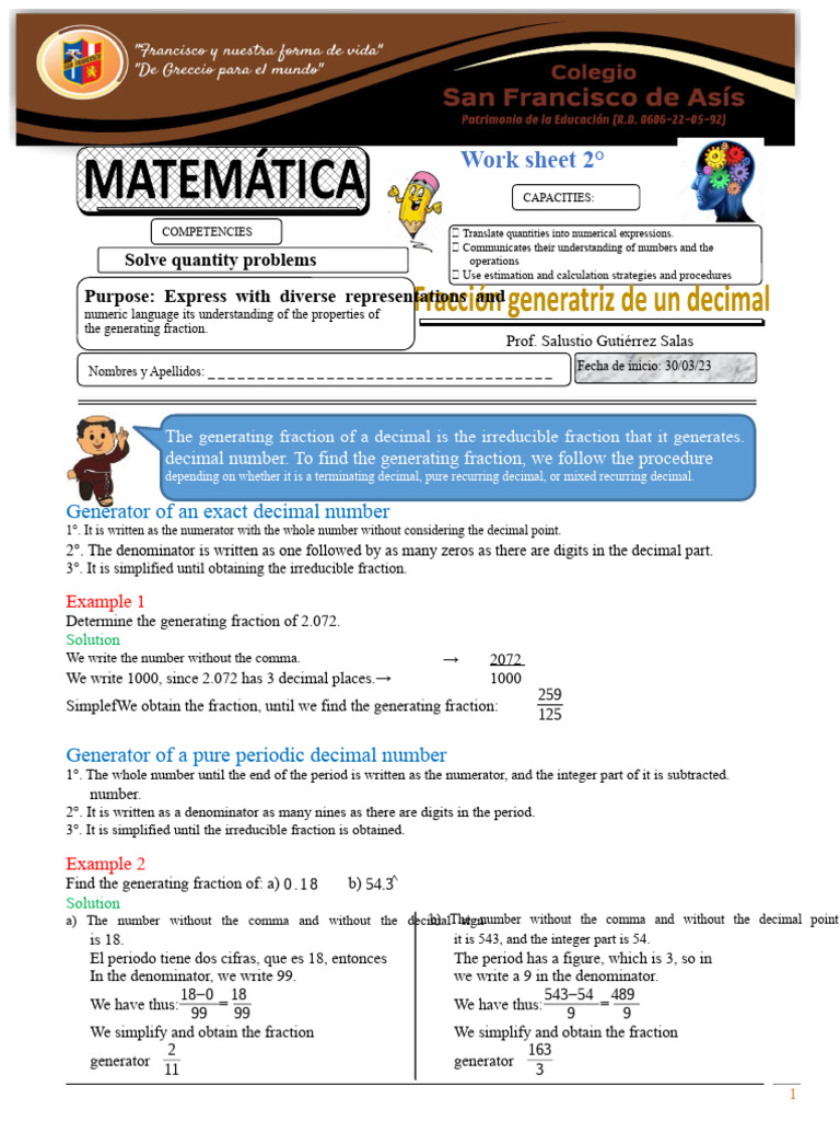 6 Generating Fraction 2nd | PDF | Decimal | Numbers