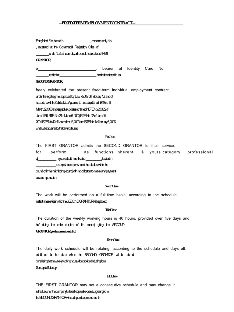 Fixed-Term Employment Contract Template | PDF | Business Law | Civil ...