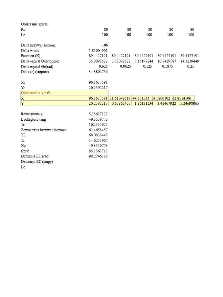 Arkusz Excel Spirale | PDF