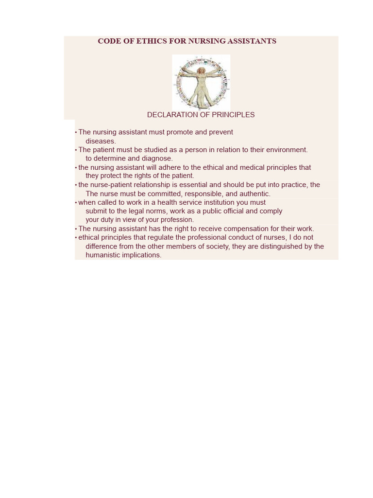 Nursing Assistants' Code of Ethics | PDF