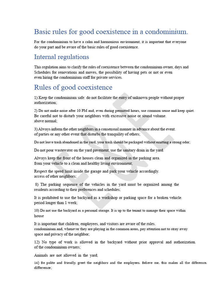 Basic Rules of Good Coexistence in A Condominium FINAL | PDF