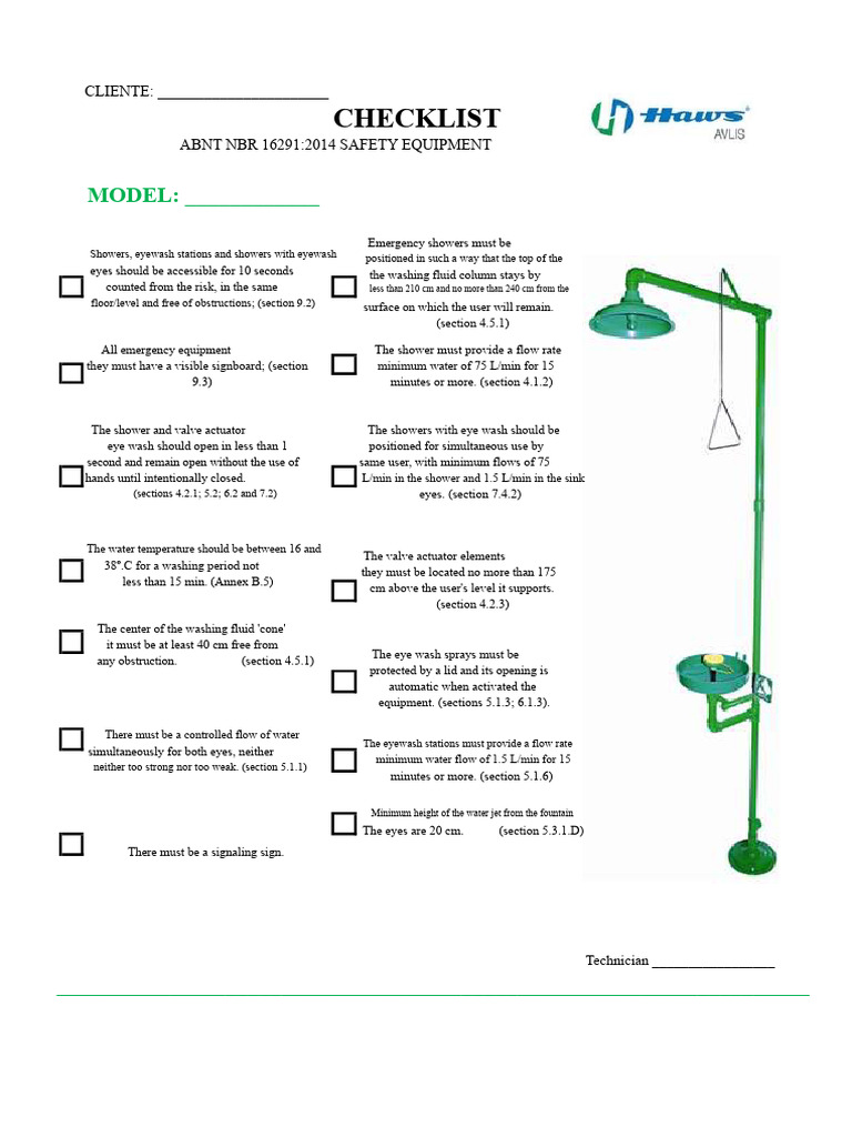 Emergency Shower Compliance Checklist | PDF | Shower | Water