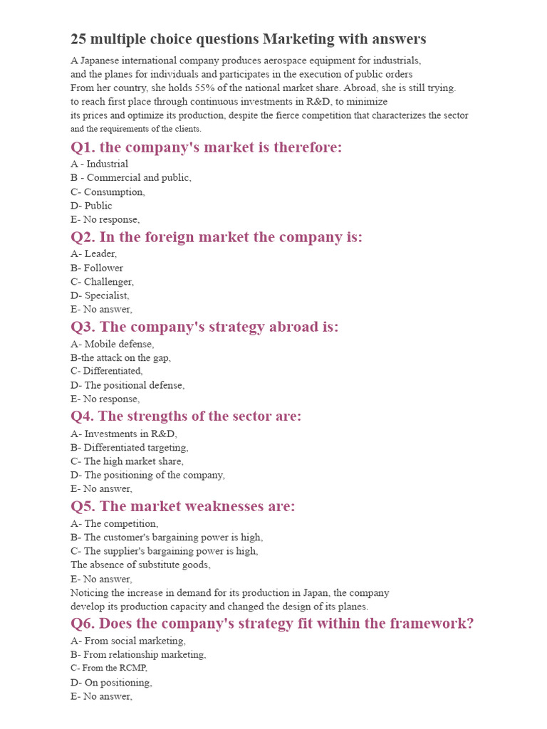 25 Multiple Choice Questions Marketing Answers | PDF | Marketing | Prices